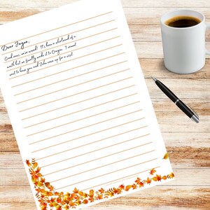 Fall Leaves PRINTABLE Stationery Writing Paper Stationary Letter Lined ...