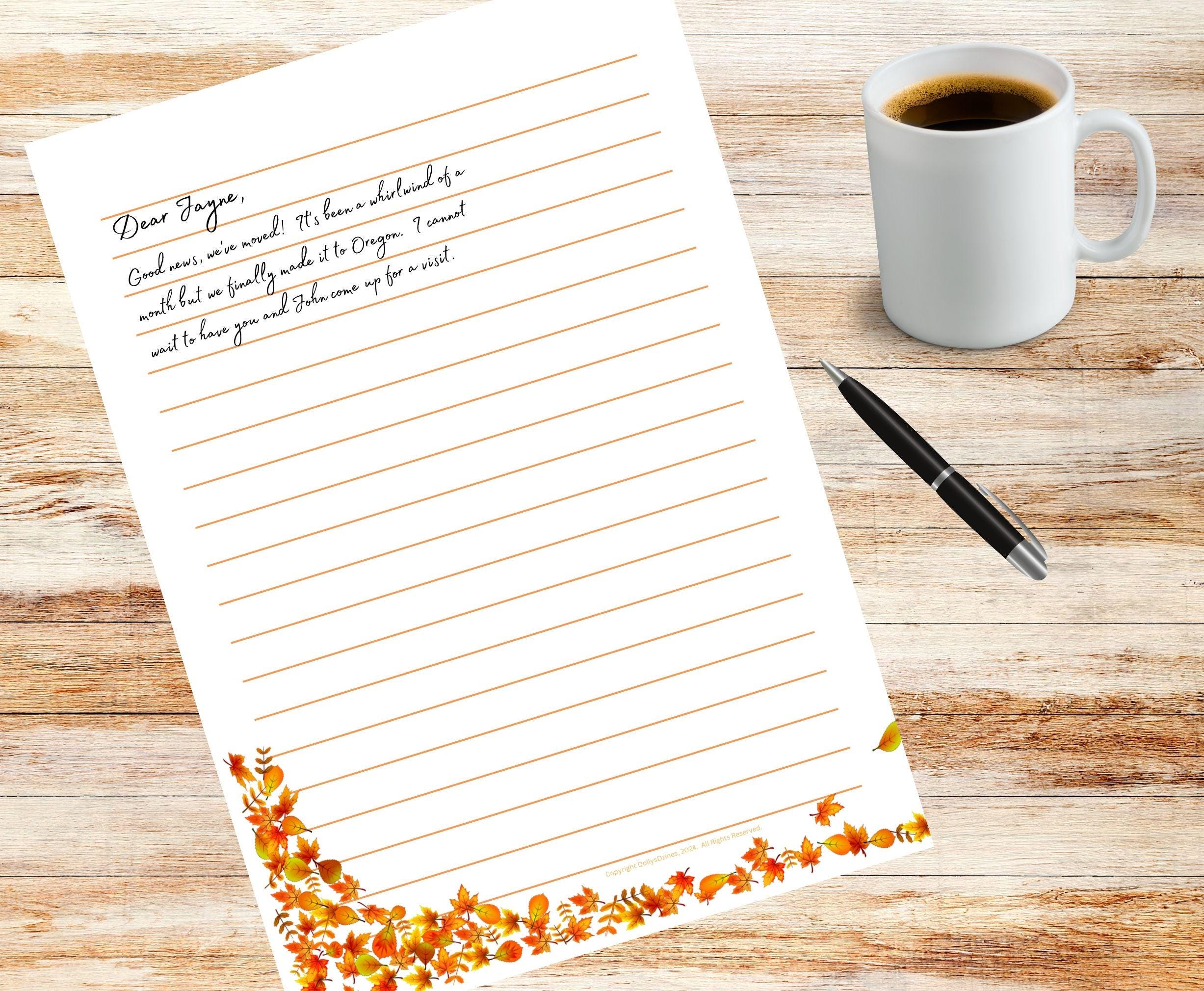 Fall Leaves PRINTABLE Stationery Writing Paper Stationary Letter Lined ...