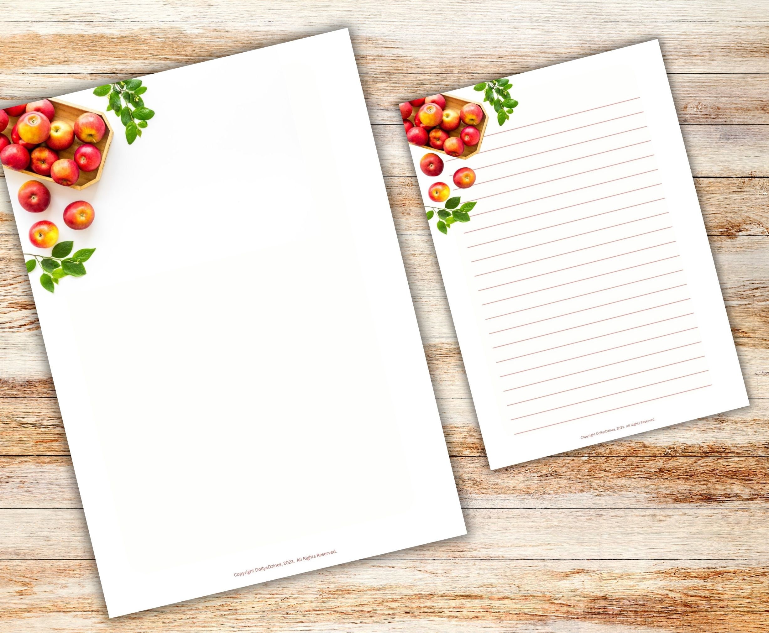 Apple Printable Stationary Set With Envelope, Writing Paper, US Letter ...