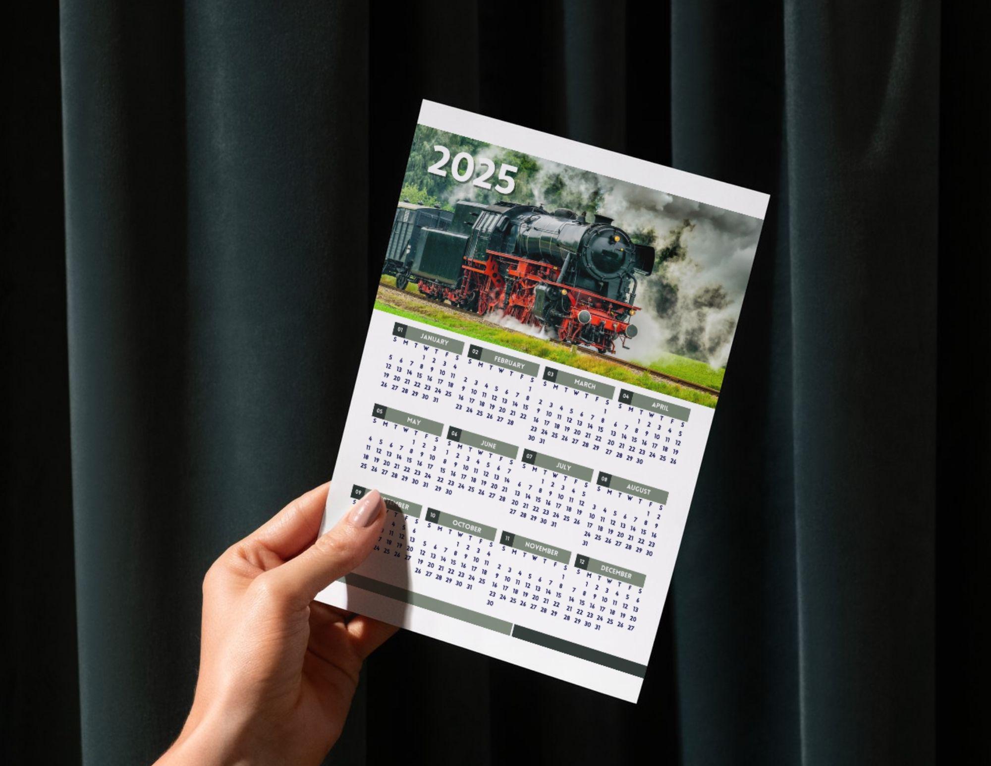 Steam Train PRINTABLE Wall Calendar Set Monthly Desk Calendar Year ...