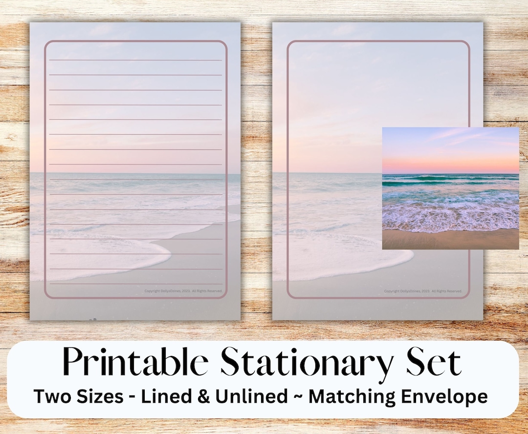 Beach Sunset Printable Stationary Set With Envelope, Writing Paper, US ...