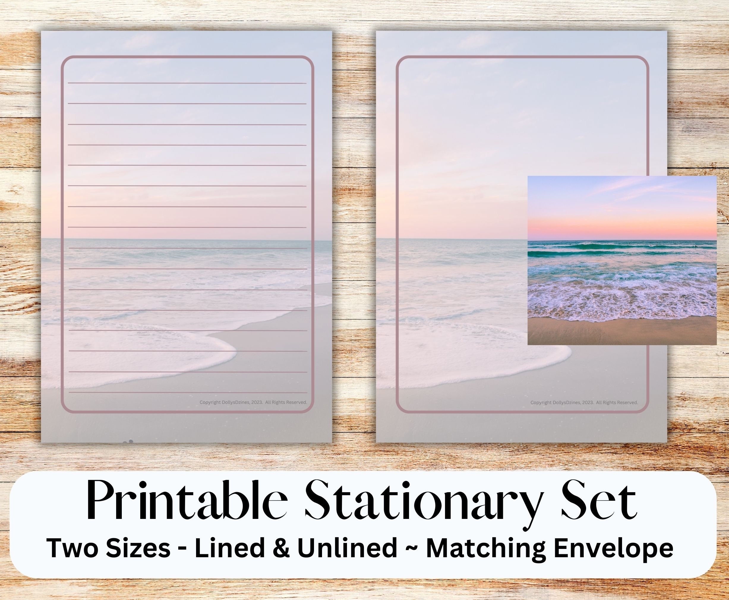 Beach Sunset Printable Stationary Set With Envelope, Writing Paper, US ...