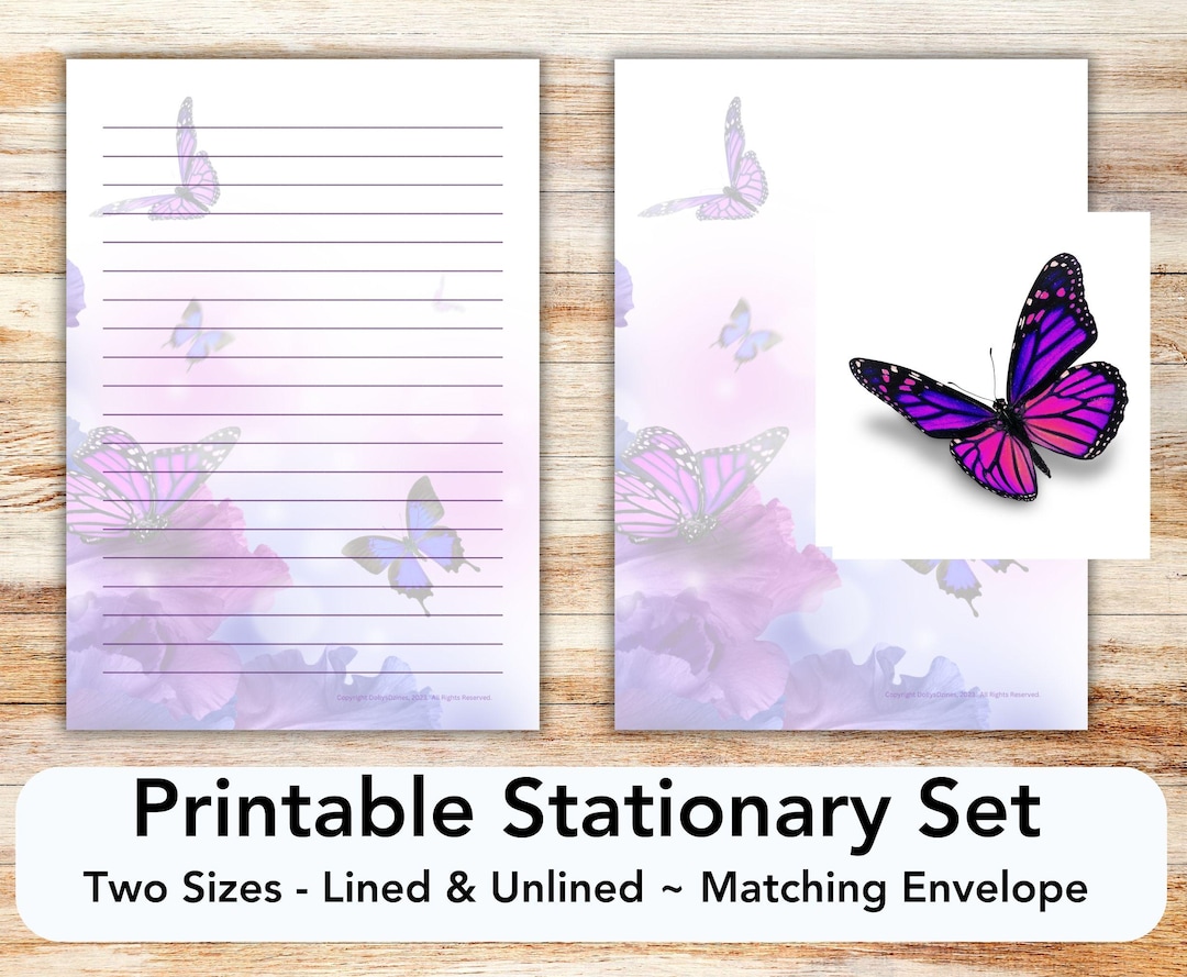 Purple Butterfly PRINTABLE Stationery Writing Paper Stationary Letter ...