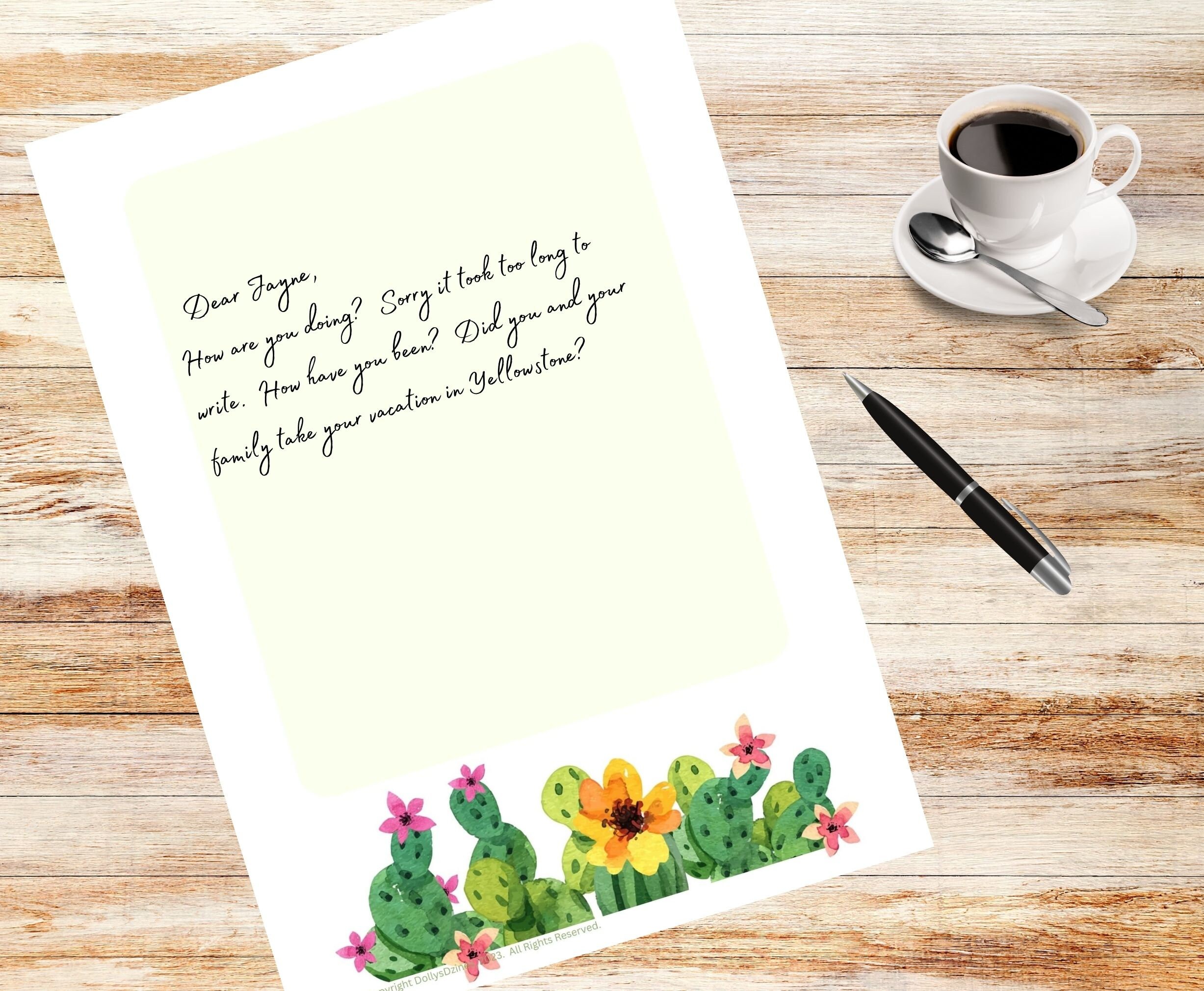 Cactus Printable Stationary Set With Envelope Writing Paper - Etsy