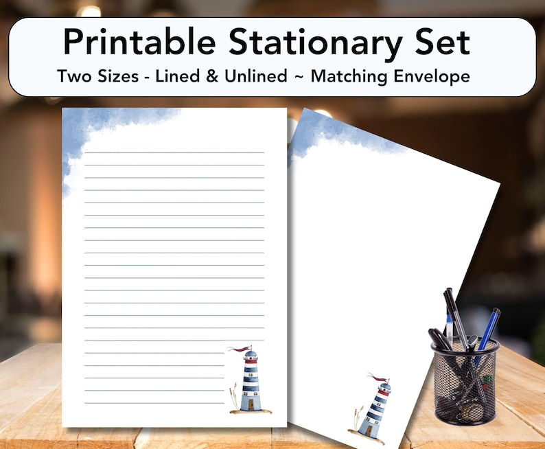 Lighthouse PRINTABLE Stationery Writing Paper Stationary Letter Lined ...