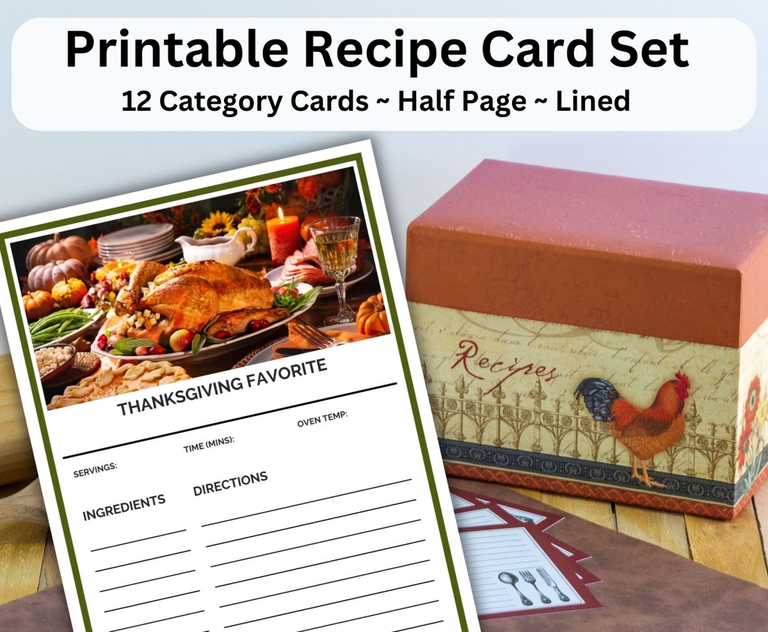 Thanksgiving Recipe Card, Themed Recipe Card, Printable Recipe, Blank ...