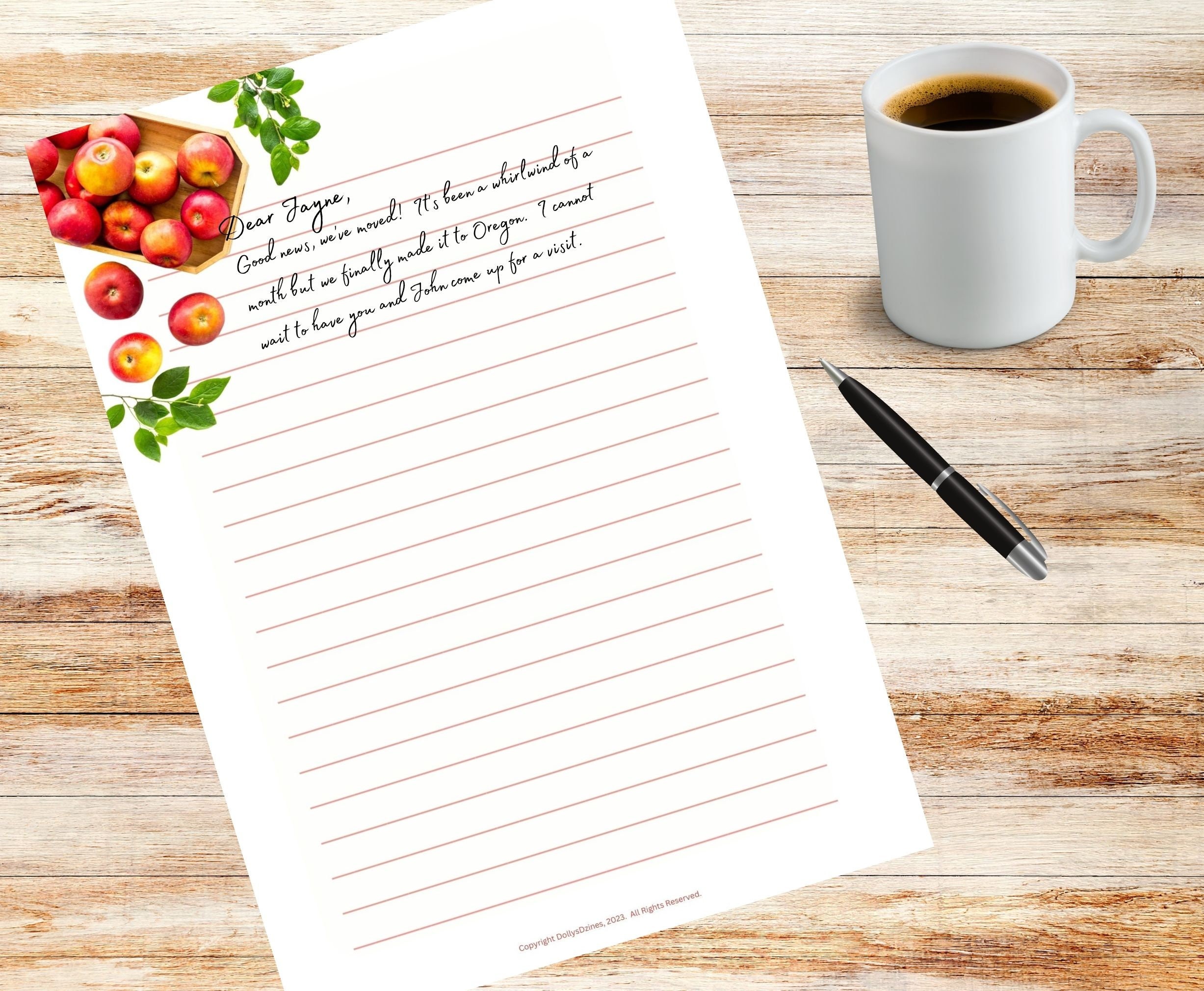 Apple Printable Stationary Set With Envelope, Writing Paper, US Letter ...