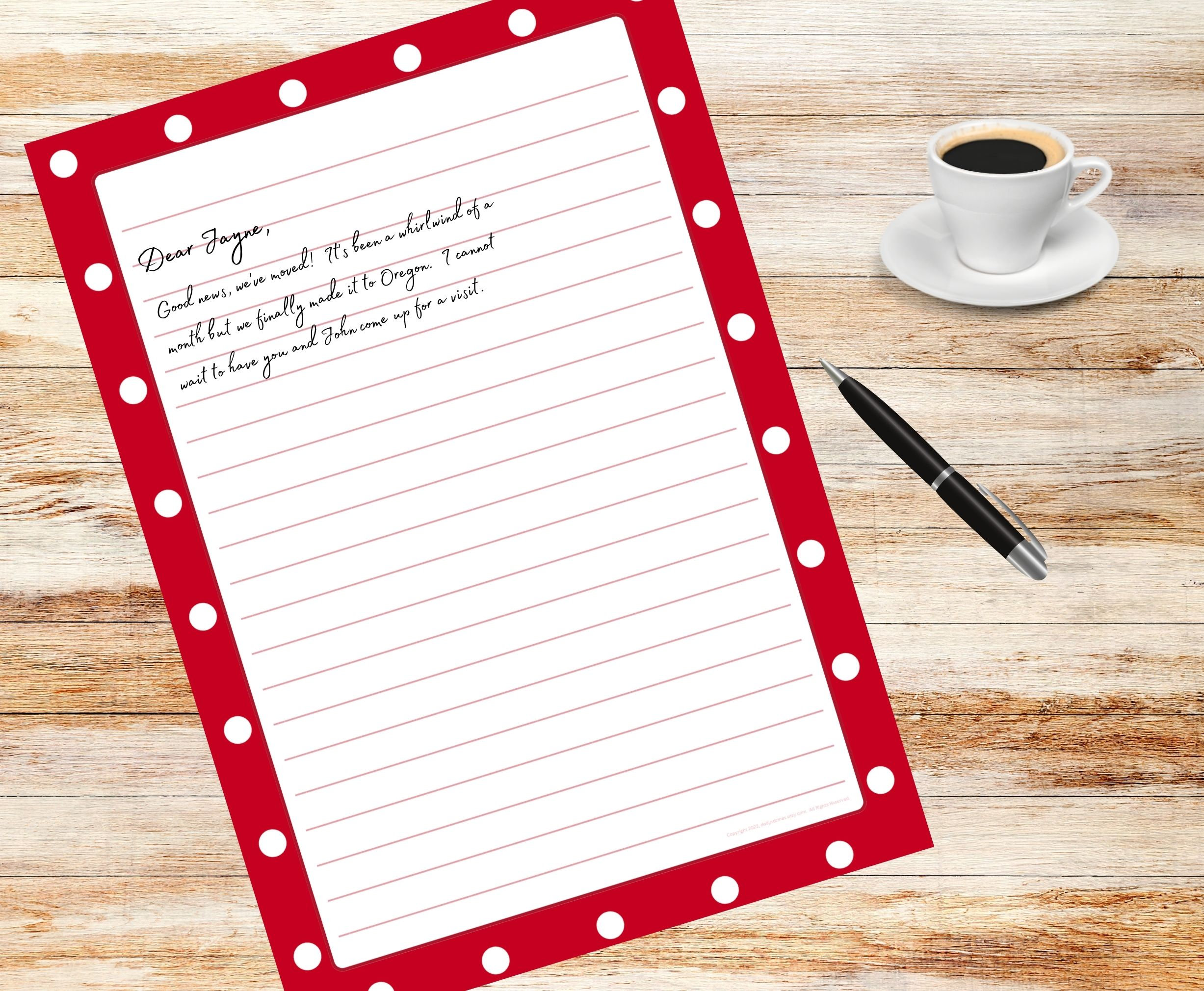 Red Polka Dot PRINTABLE Stationery Writing Paper Stationary Letter ...