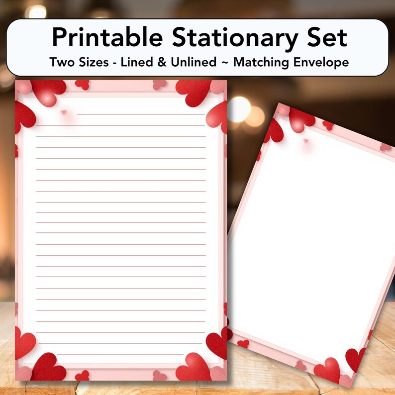 Hearts Printable Stationary Set | Lined | Unlined | Letter Paper ...