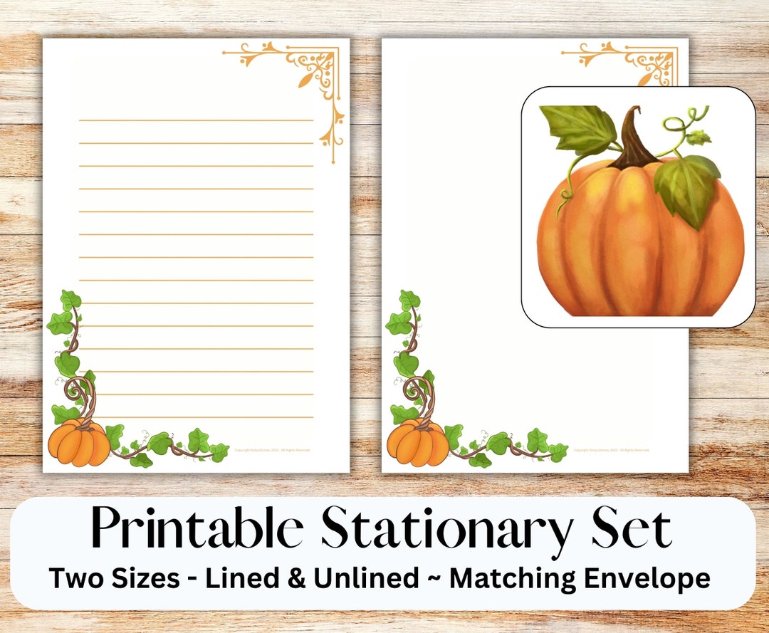 Pumpkin Printable Stationary Set With Envelope, Writing Paper, US ...