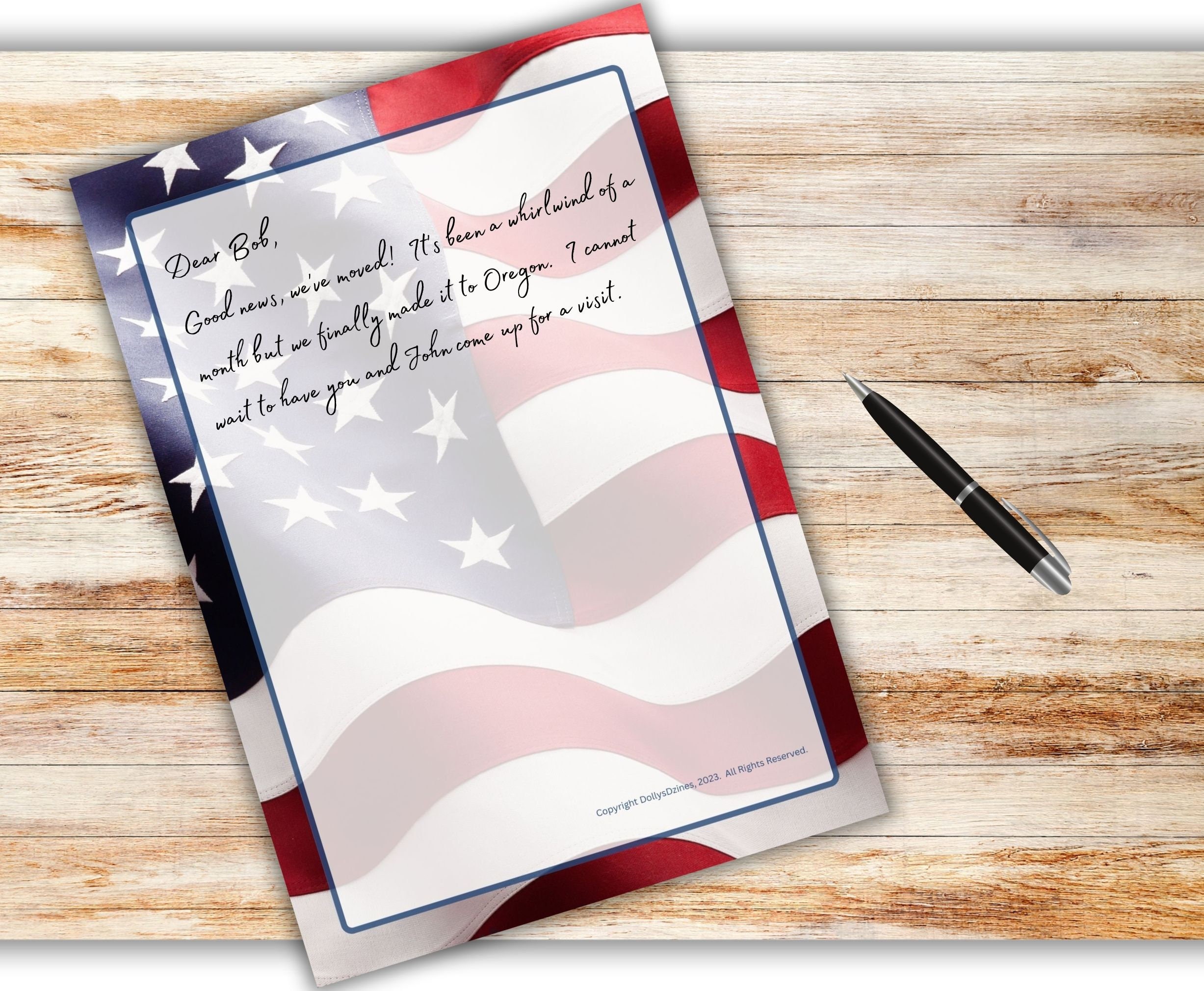 American Flag Printable Stationary Set With Envelope, Writing Paper, US ...