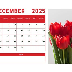 Tulips PRINTABLE Wall Calendar Monthly Desk Calendar Year Calendar ...