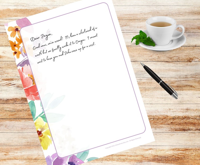 Spring Watercolor PRINTABLE Stationary Set With Envelope Printable ...