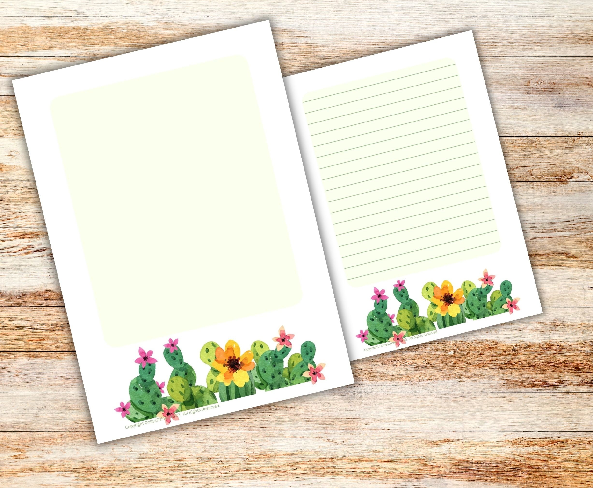 Cactus Printable Stationary Set With Envelope, Writing Paper, US Letter ...