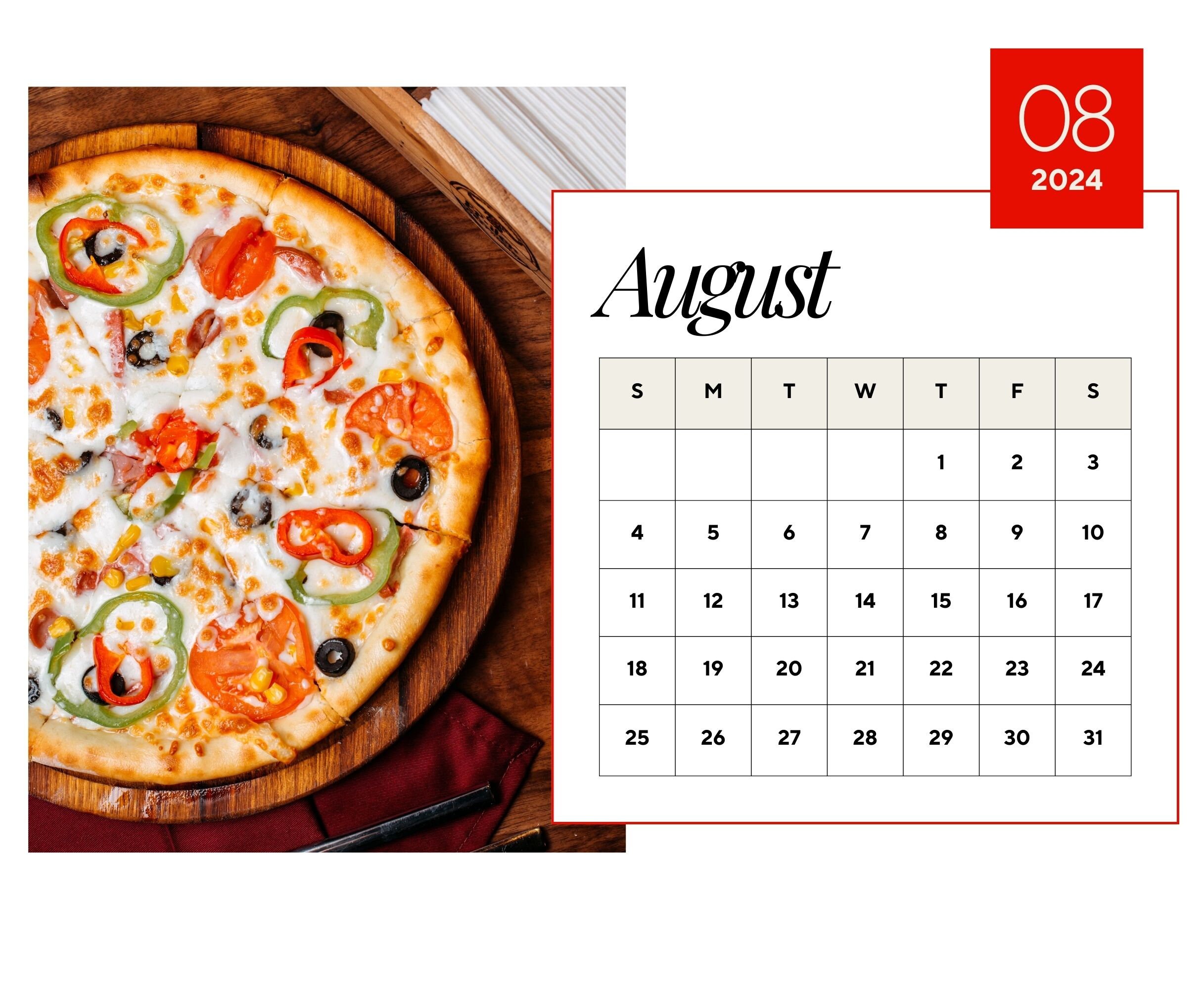 2024 Wall Calendar 2024 Cooking Calendar 2024 Wall Calendar Printable ...