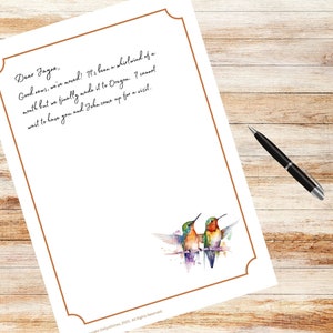 Hummingbird Printable Stationary Set With Envelope, Writing Paper, US ...