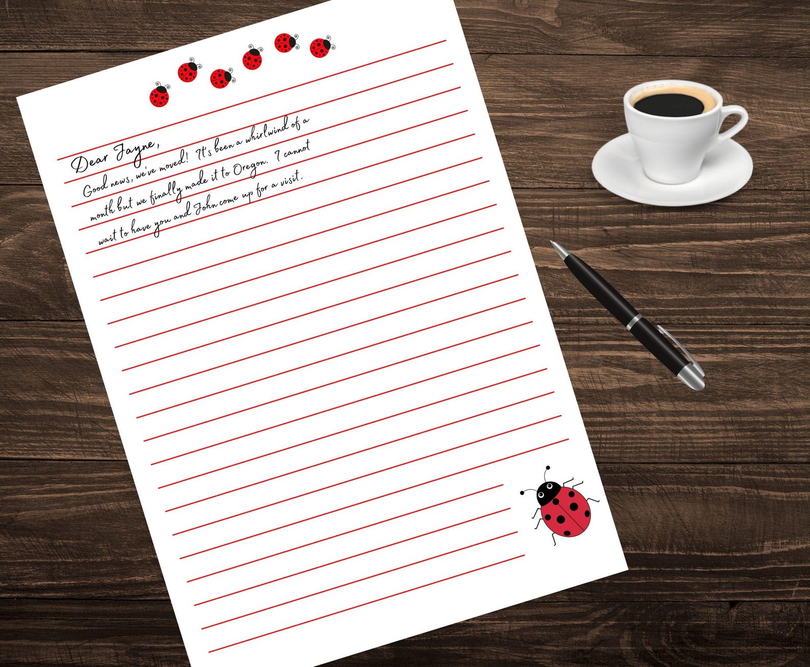 Ladybug Printable Stationary Set With Envelope Printable Stationary ...