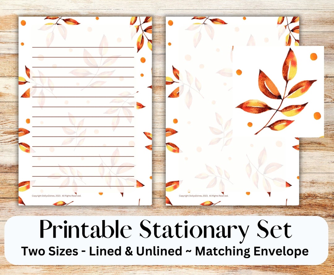 Autumn Leaves Printable Stationary Set With Envelope, Writing Paper, US ...