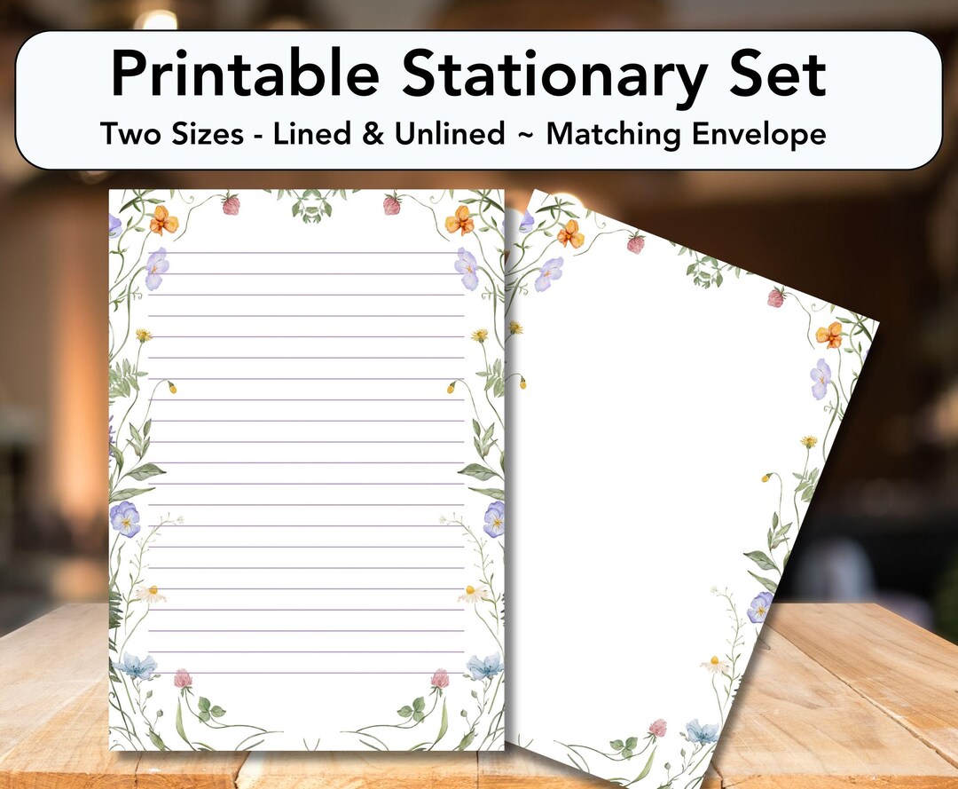 Spring Meadow PRINTABLE Stationery Writing Paper Letter Lined Unlined ...