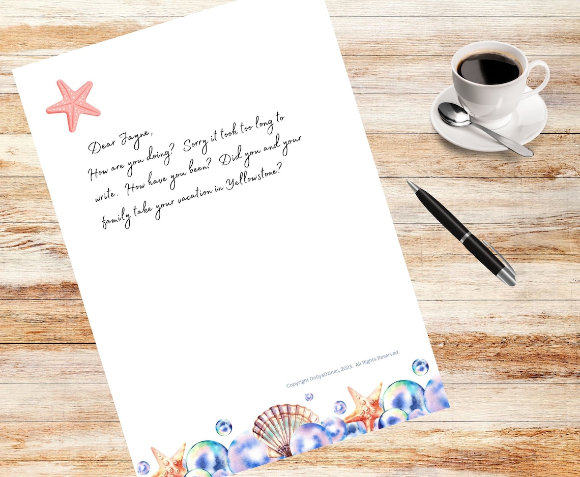 Seashell Printable Stationary Set With Envelope, Writing Paper, US ...