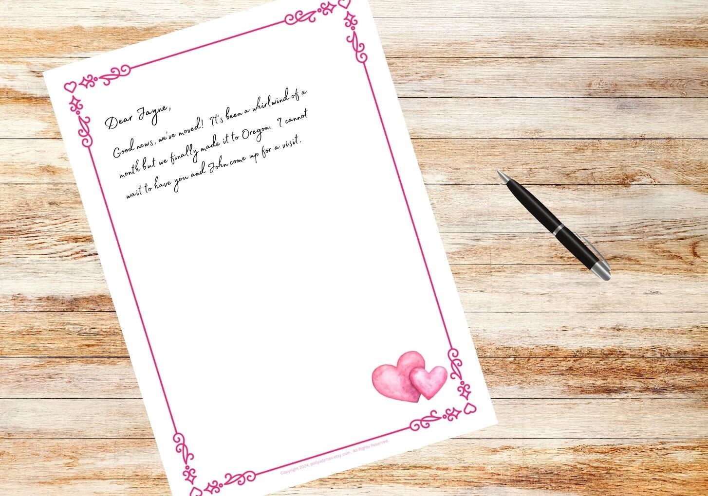 Heart Stationary Valentines Day Stationary Printable Stationary Set ...