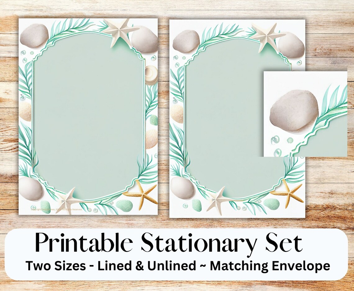 Seashell Printable Stationary Set With Envelope, Writing Paper, US ...