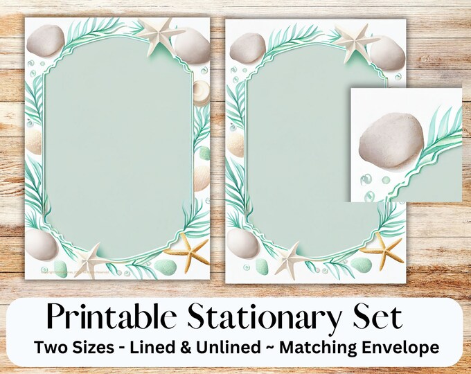 Ocean Themed Stationary, 5 Colors, 2 Sizes 8.5 X 11 and A4, Lined and ...