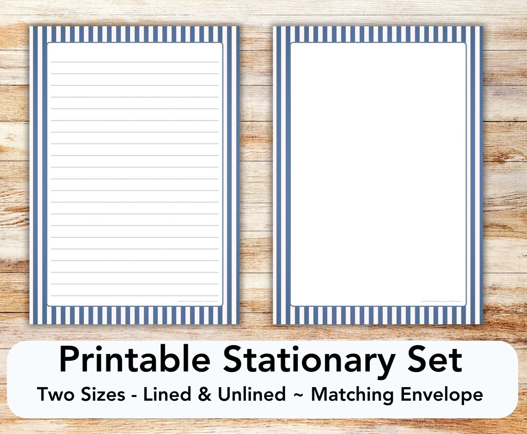 Blue Stripe PRINTABLE Stationery Writing Paper Stationary Letter ...