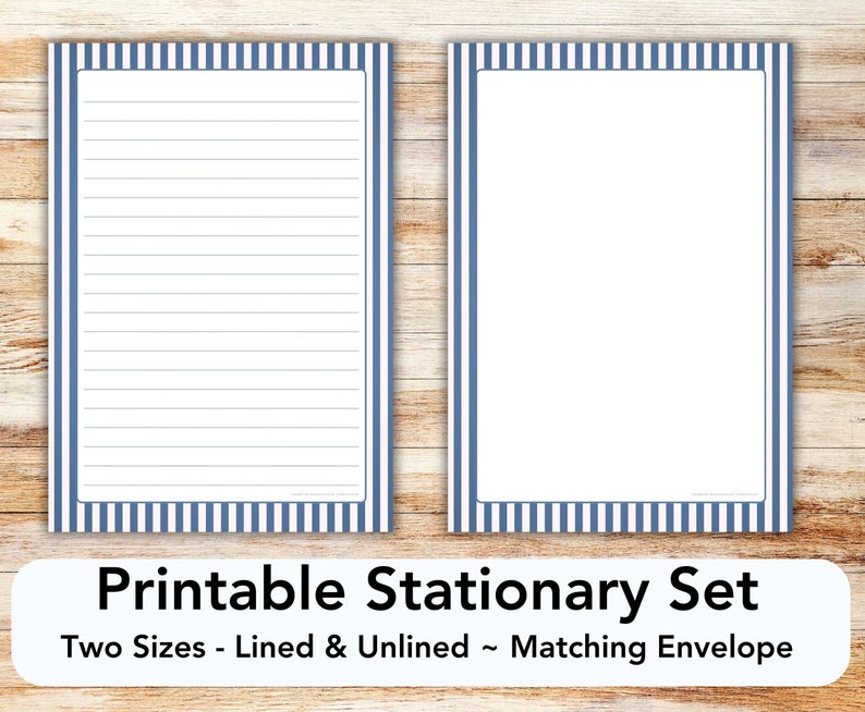 Blue Stripe PRINTABLE Stationery Writing Paper Stationary Letter ...