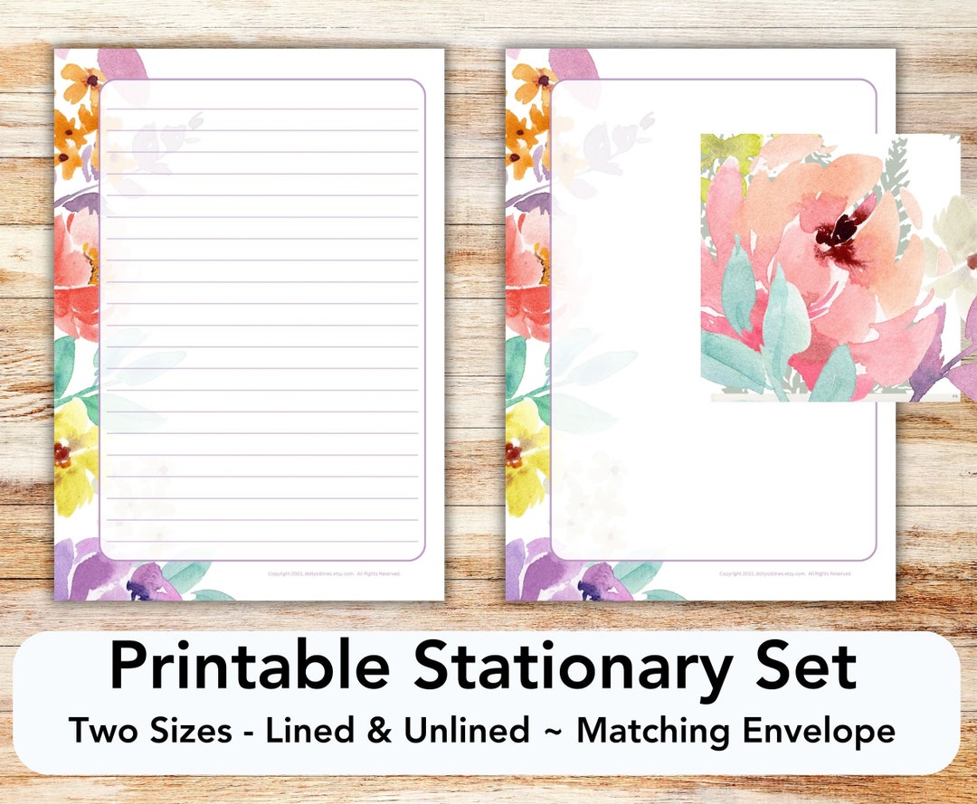 Spring Watercolor PRINTABLE Stationary Set With Envelope Printable ...