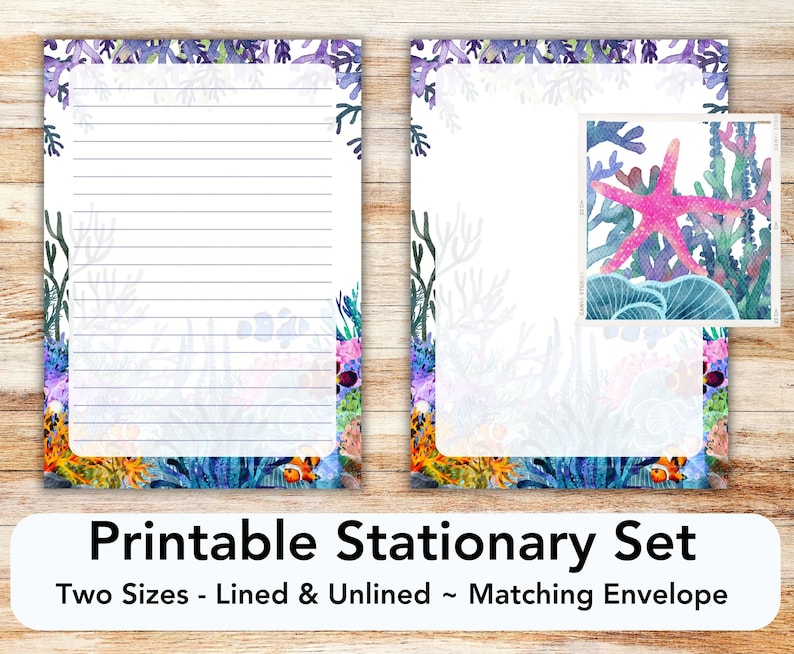 Aquarium PRINTABLE Stationary Set With Envelope Printable Stationary ...