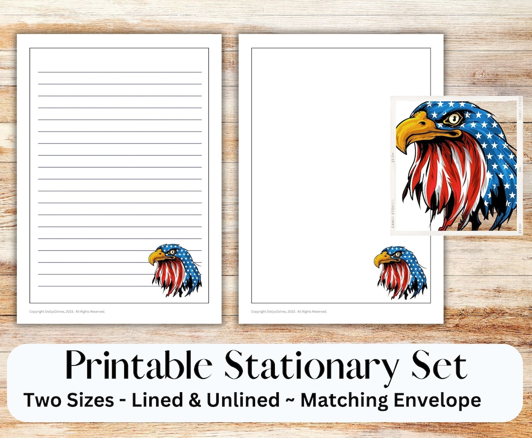 Patriotic Eagle Printable Stationary Set With Envelope, Writing Paper ...