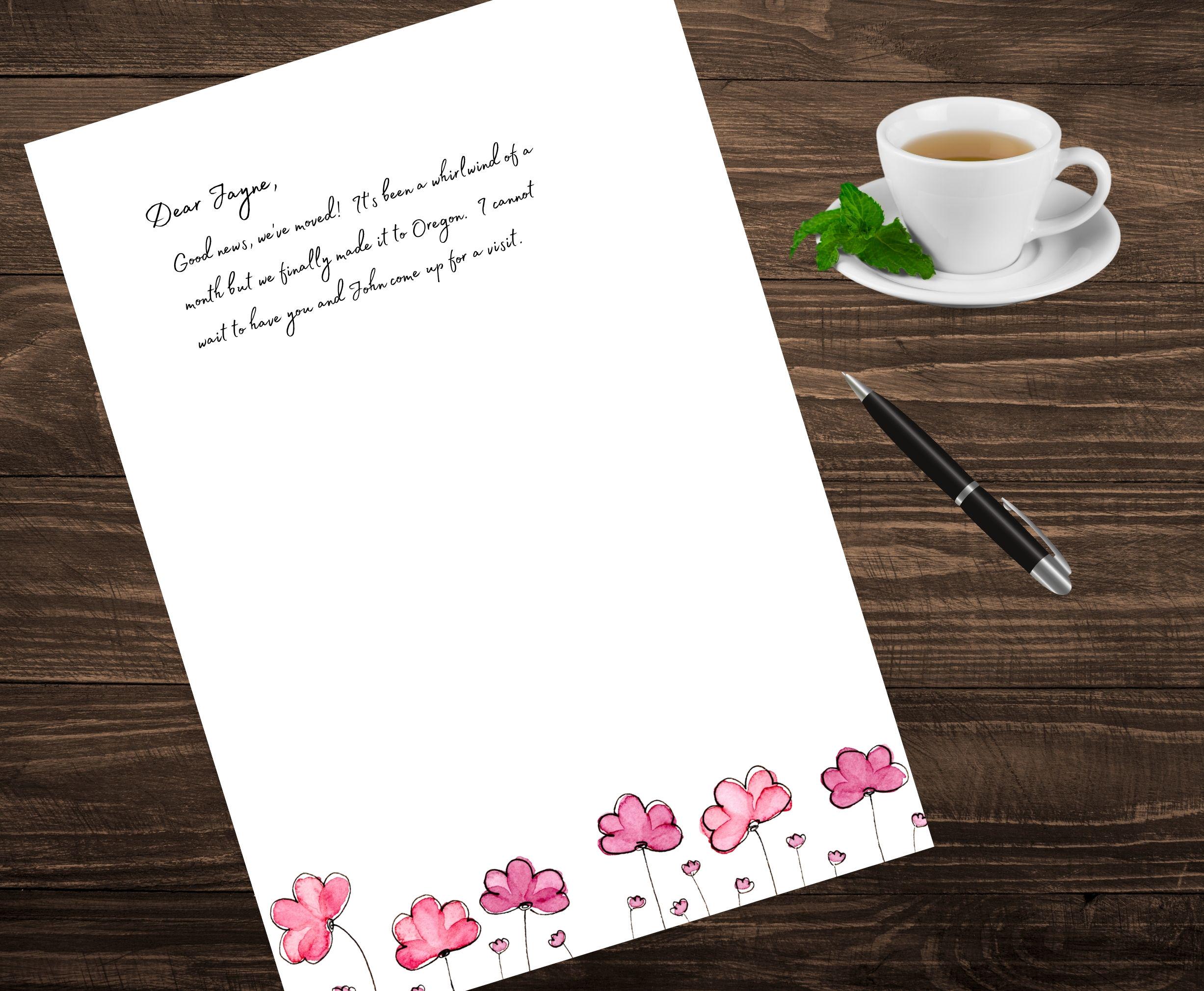 Pretty in Pink Flower PRINTABLE Stationery Writing Paper Stationary ...