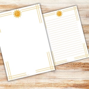 Sunshine Printable Stationary Set With Envelope, Writing Paper, US ...