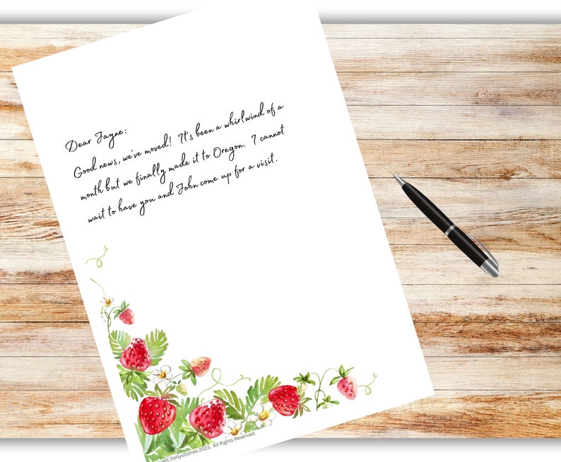 Strawberries Printable Stationary Set With Envelope, Writing Paper, US ...