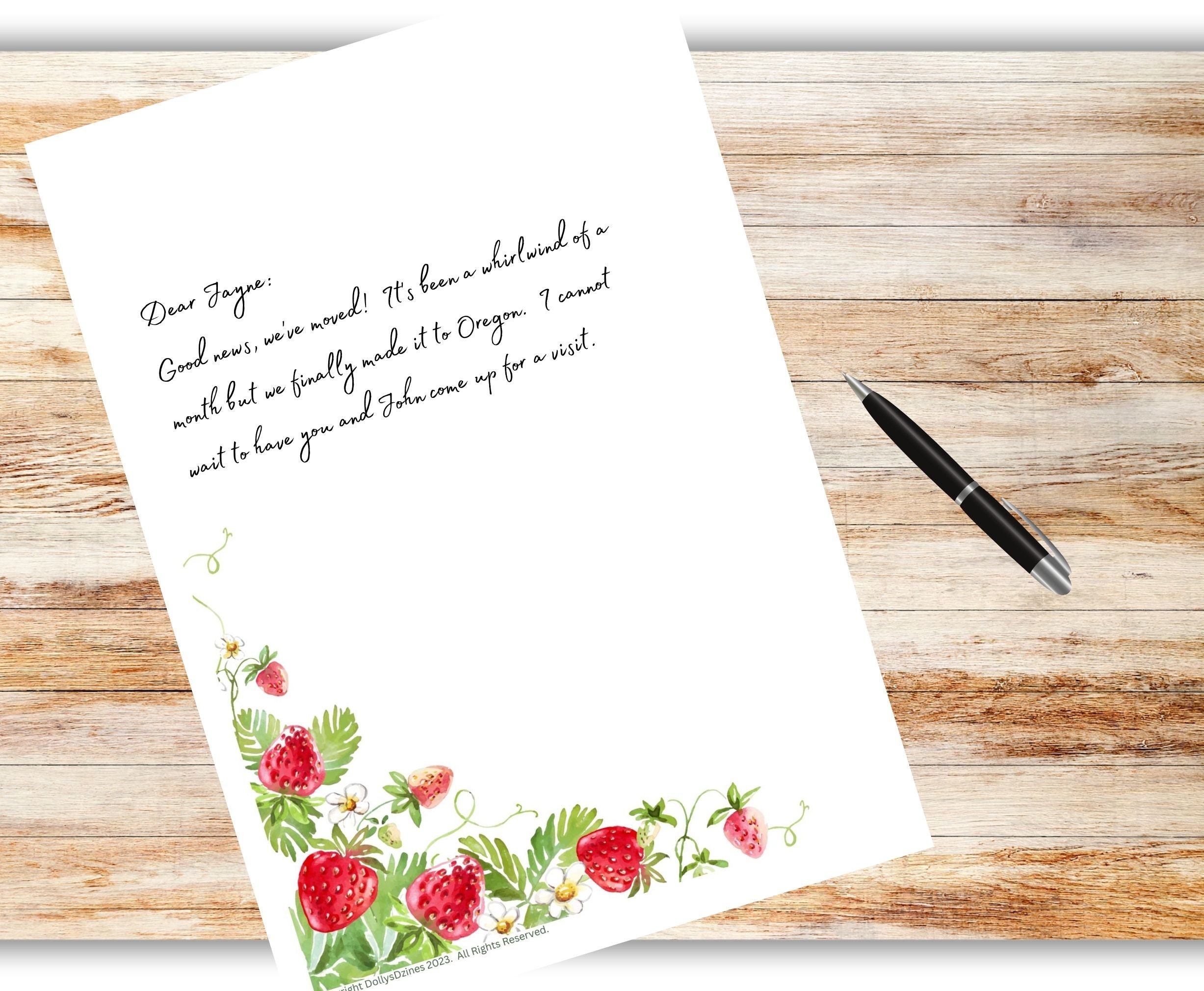 Strawberries Printable Stationary Set With Envelope, Writing Paper, US ...