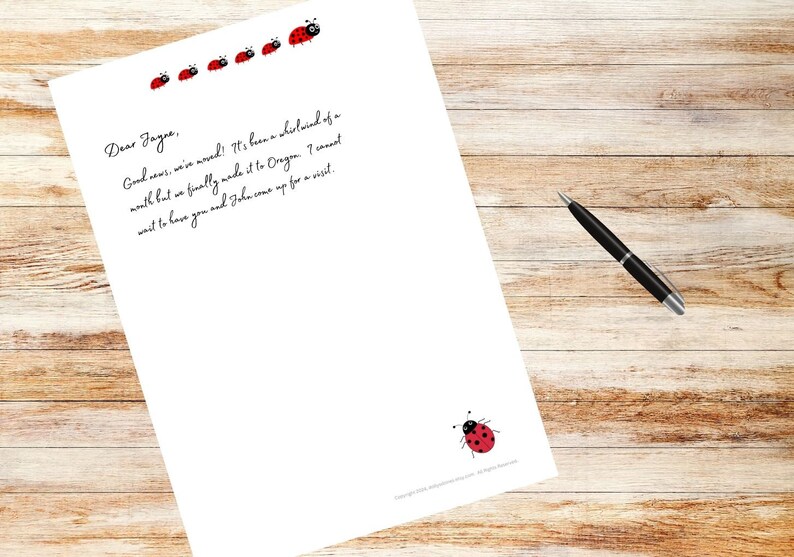 Ladybug Printable Stationary Set With Envelope Printable Stationary ...