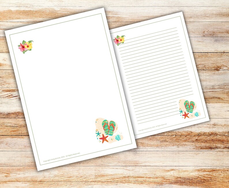 Beach Sandals Printable Stationary Set W Envelope, Writing Paper, US ...
