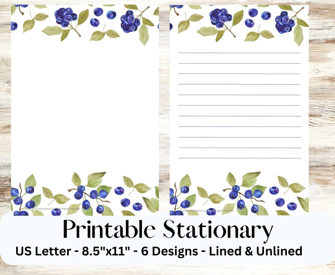 Blueberry Printable Stationary Set With Envelope, Writing Paper, US ...