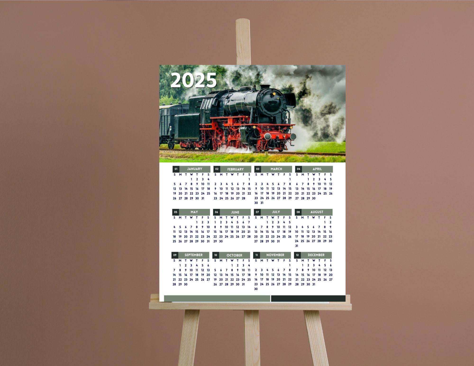 Steam Train PRINTABLE Wall Calendar Set Monthly Desk Calendar Year ...
