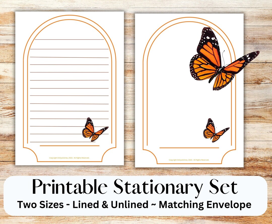 Butterfly Printable Stationary Set With Envelope, Writing Paper, US ...