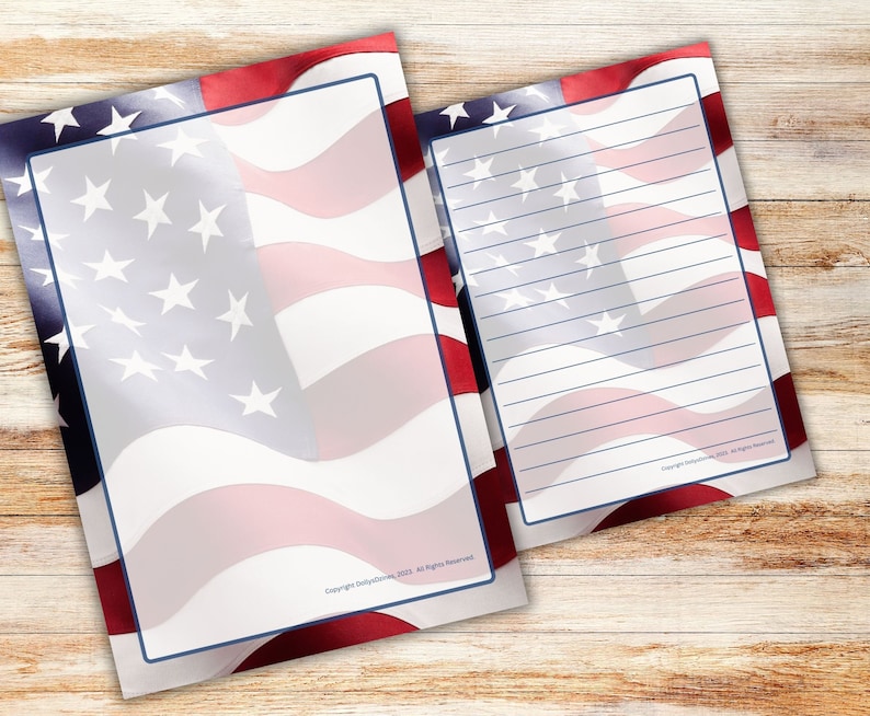 American Flag Printable Stationary Set With Envelope, Writing Paper, US ...