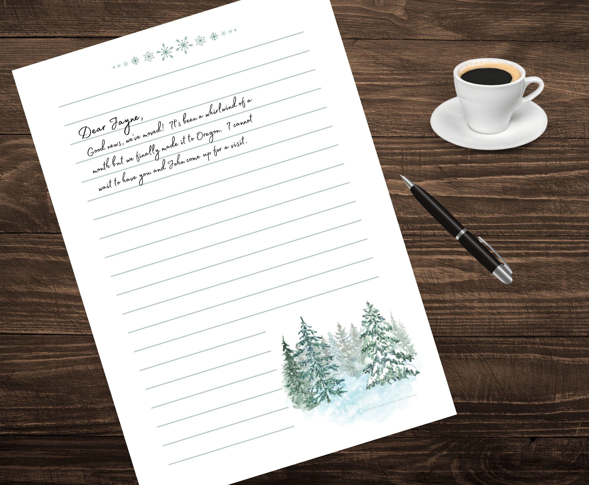 Pine Tree PRINTABLE Stationery Writing Paper Stationary Letter Lined ...