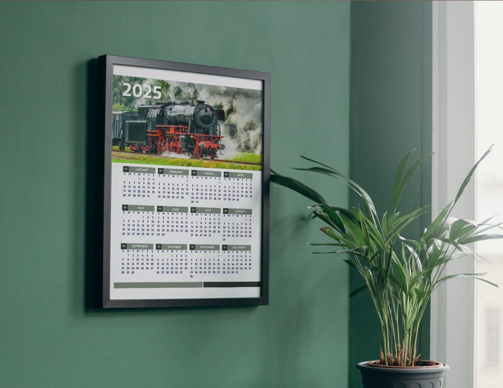 Steam Train PRINTABLE Wall Calendar Set Monthly Desk Calendar Year ...