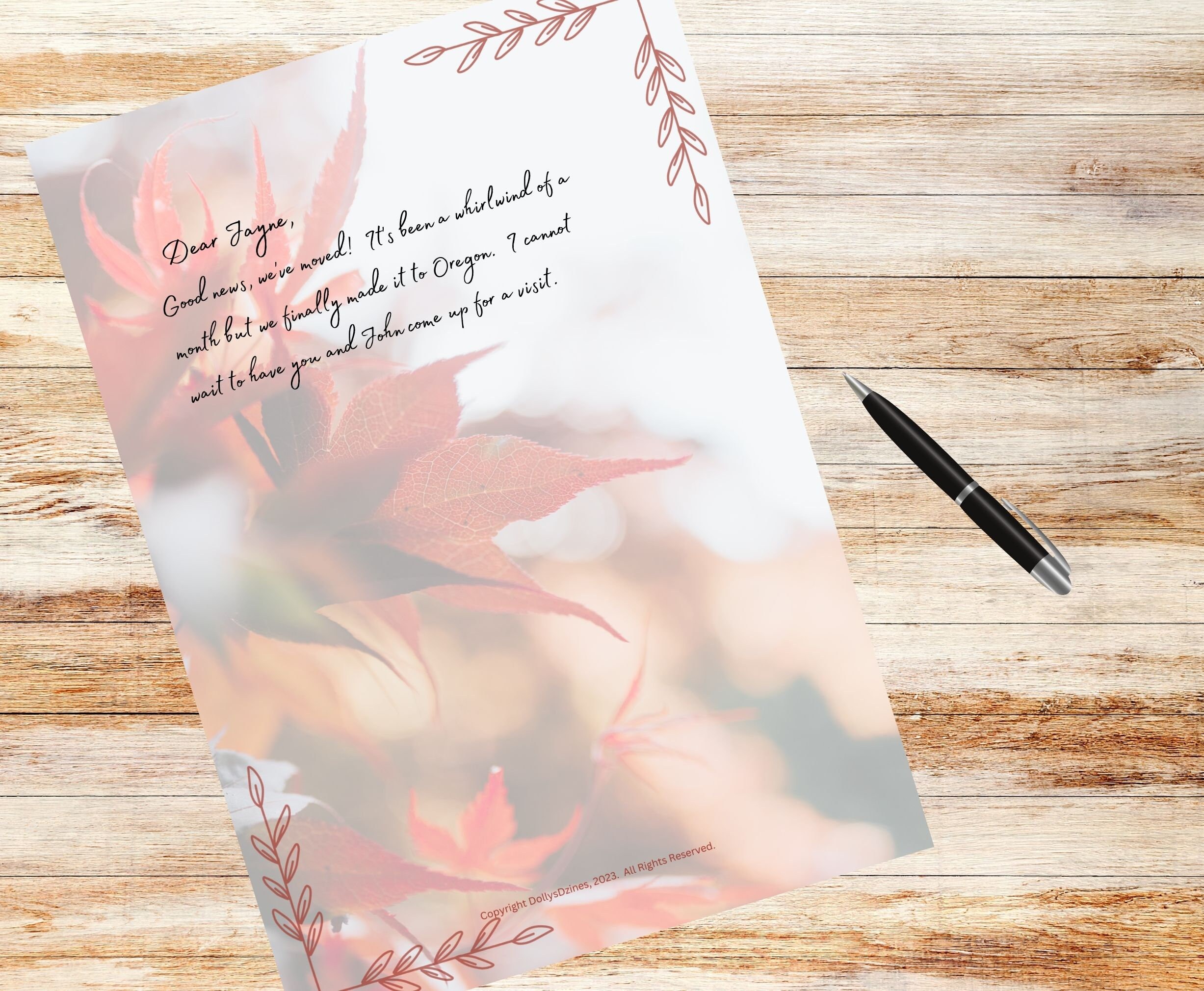 Fall Leaves Printable Stationery Set With Envelope, Writing Paper, US ...