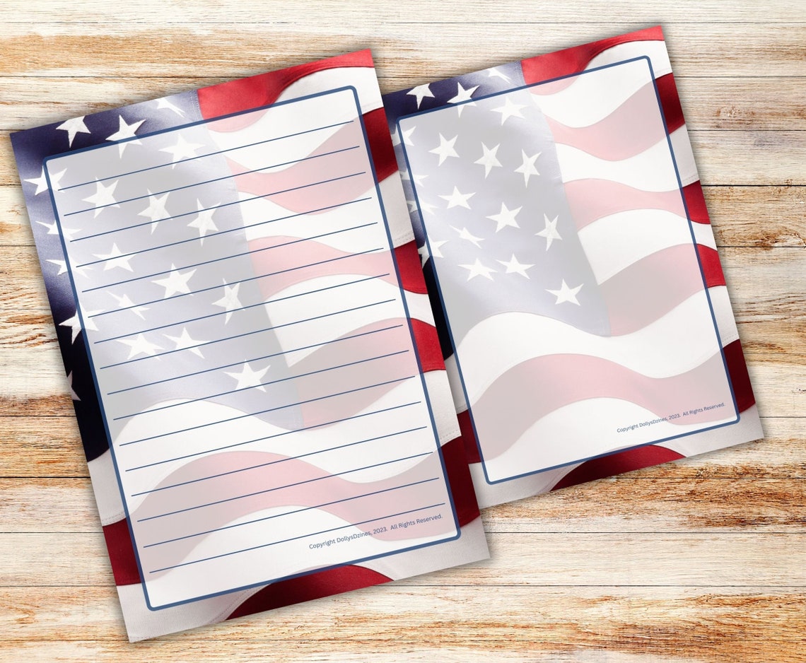 American Flag Printable Stationary Set With Envelope, Writing Paper, US ...