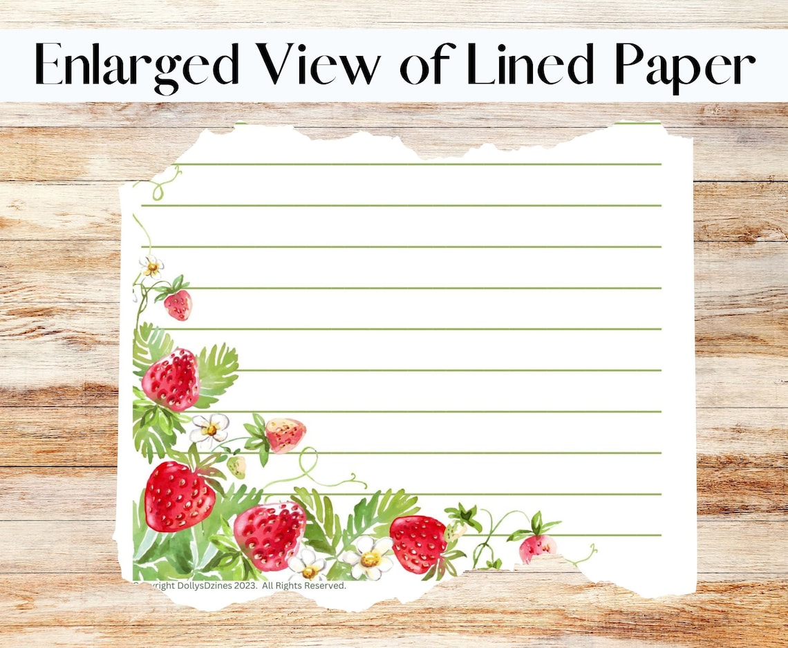Strawberries Printable Stationary Set With Envelope, Writing Paper, US ...