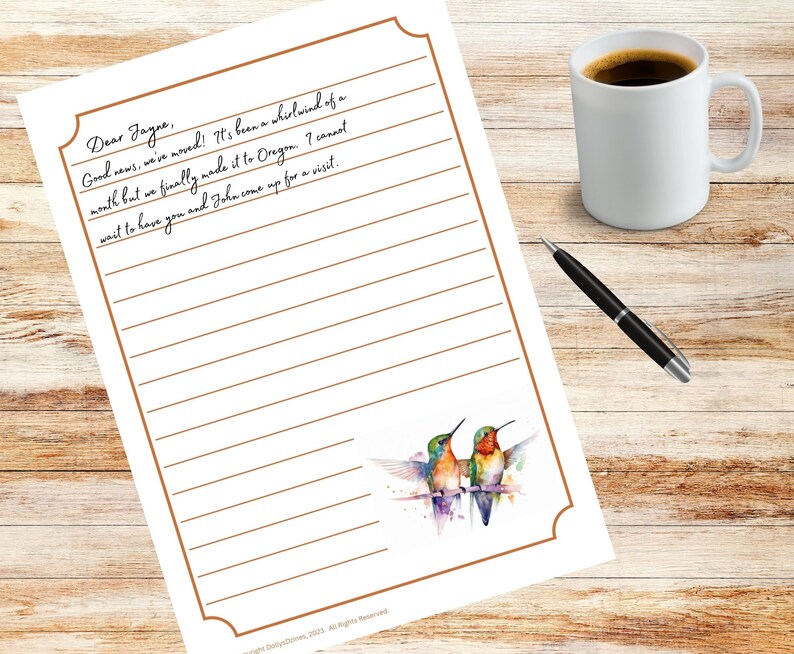 Hummingbird Printable Stationary Set With Envelope, Writing Paper, US ...