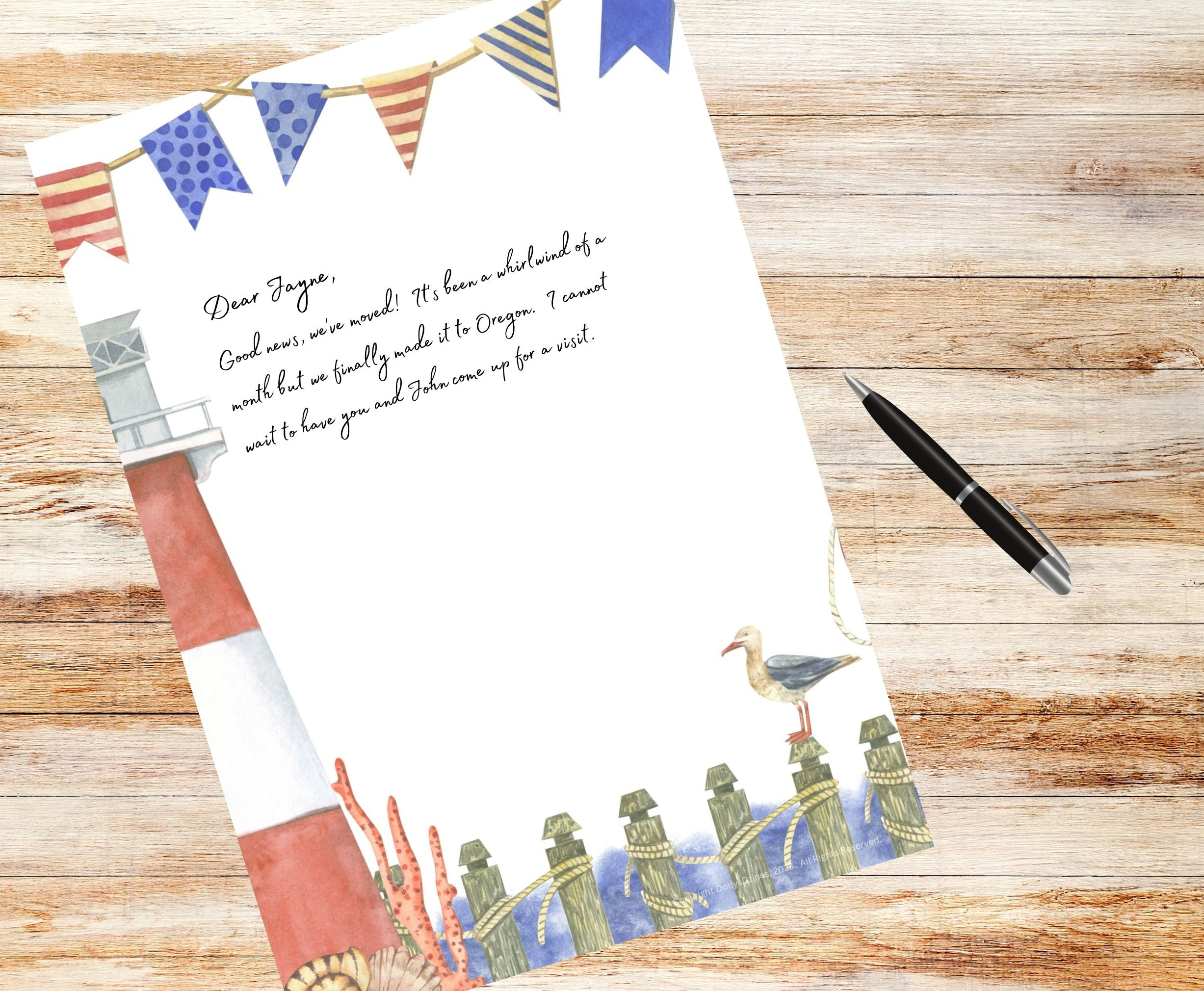 Lighthouse Nautical Printable Stationary With Envelope, Writing Paper ...