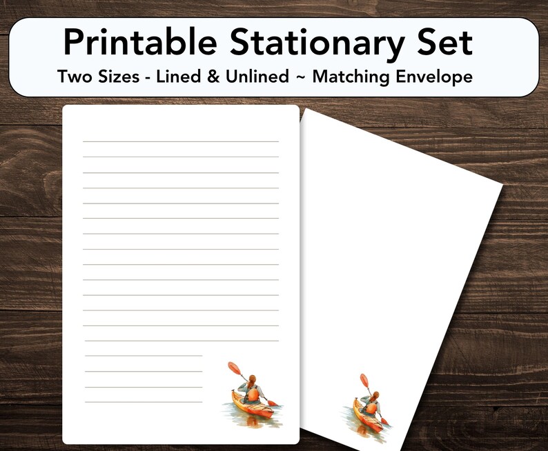 Kayak Printable Stationary Set | Matching Envelope | Writing Paper ...